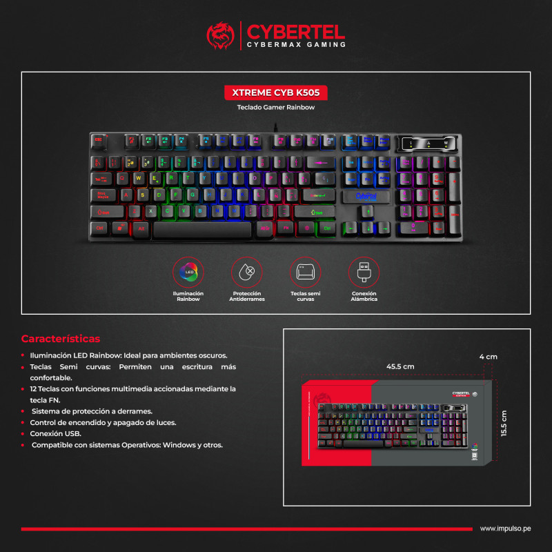 TECLADO GAMER CYBERTEL XTREME CYB 505 NEGRO